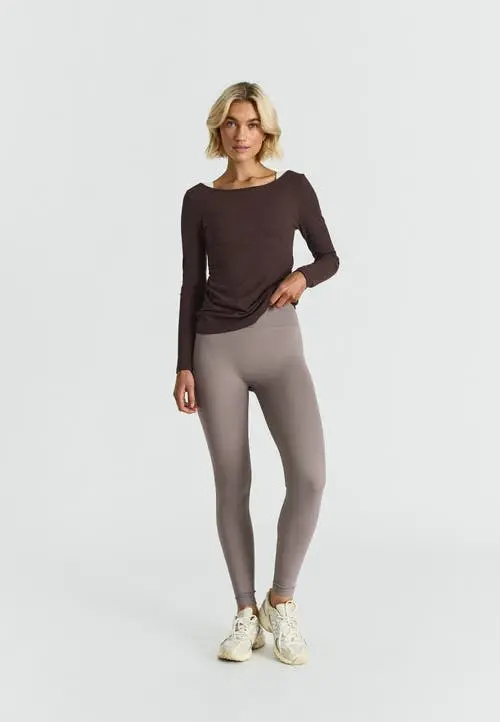 SISTERLY TRIBE Ribbed Long Sleeve Top - Espresso