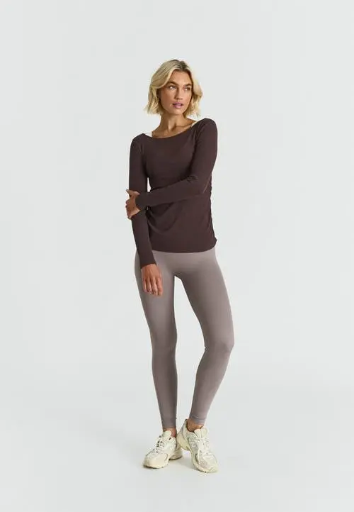 SISTERLY TRIBE Ribbed Long Sleeve Top - Espresso
