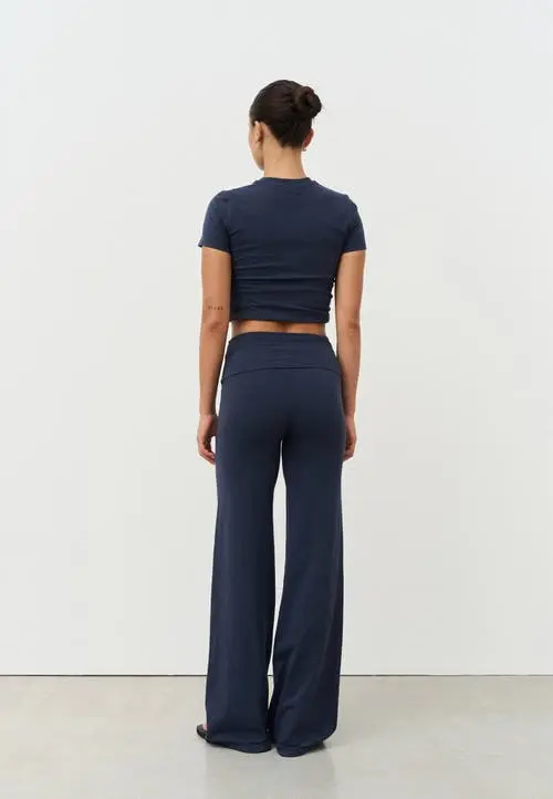 SISTERLY TRIBE Soft Cotton Foldover Pants - Navy
