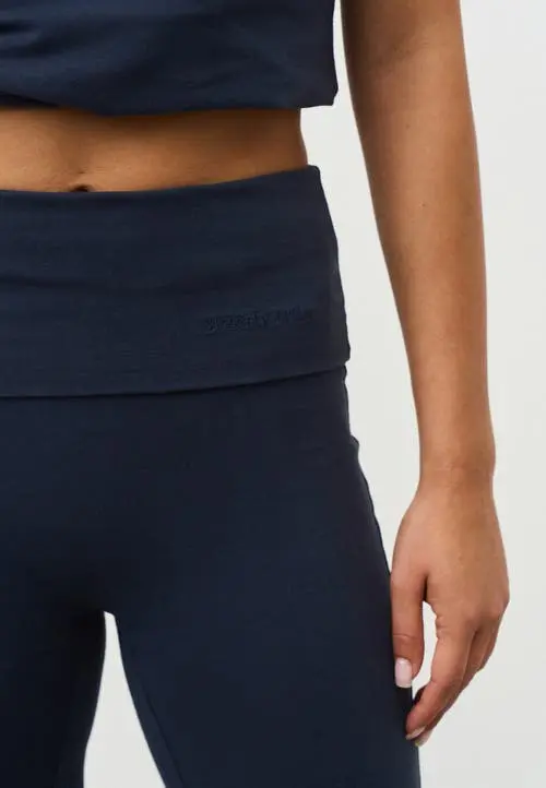 SISTERLY TRIBE Soft Cotton Foldover Pants - Navy
