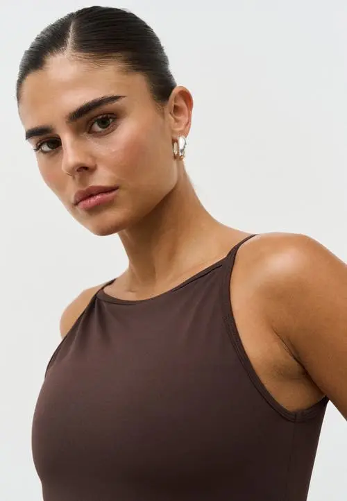 SISTERLY TRIBE Softsculpt High Neck Top - Espresso