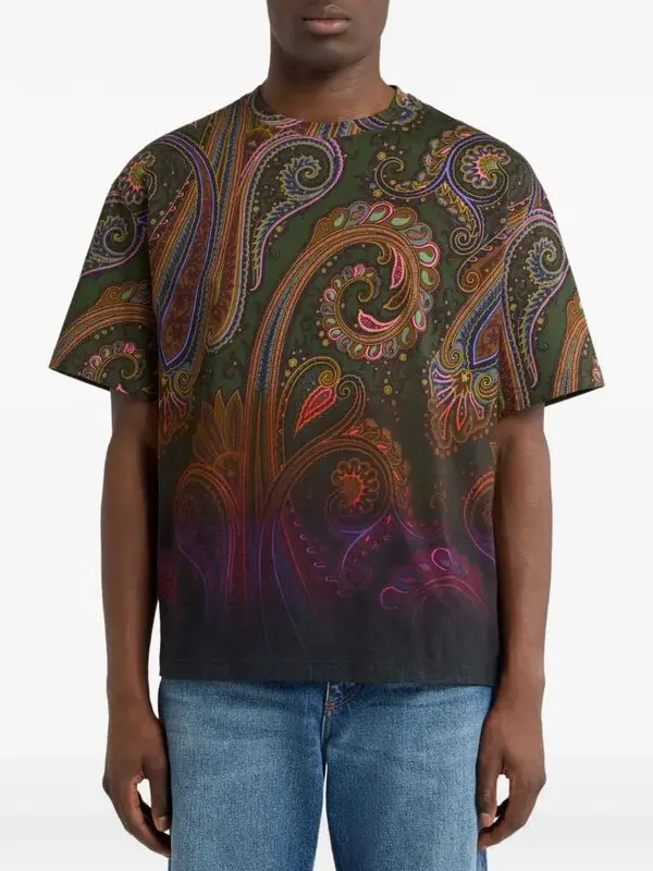Etro Cotton Jersey T-shirt With A Shaded Paisley Pattern