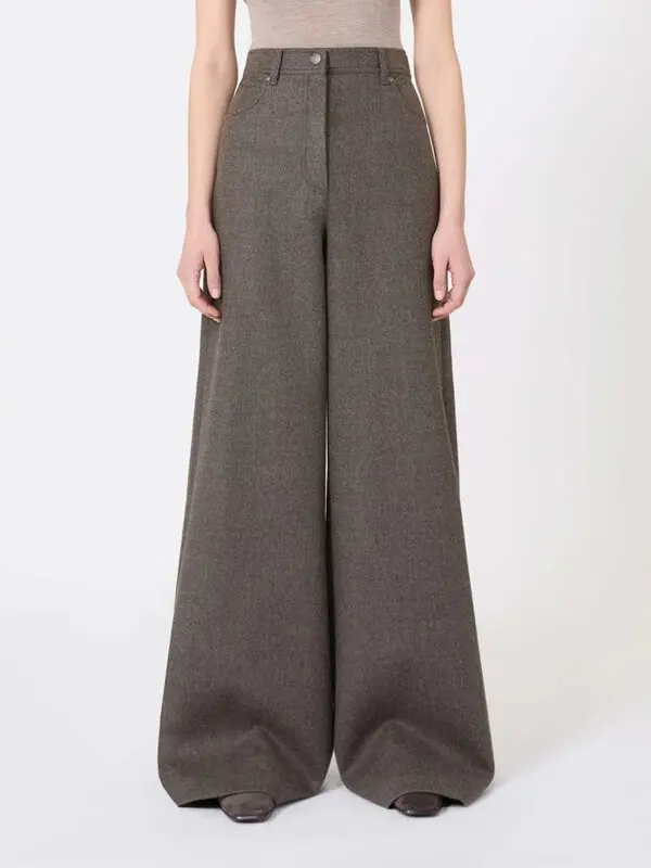 Max Mara Wide-leg Felted Wool Trousers Brown