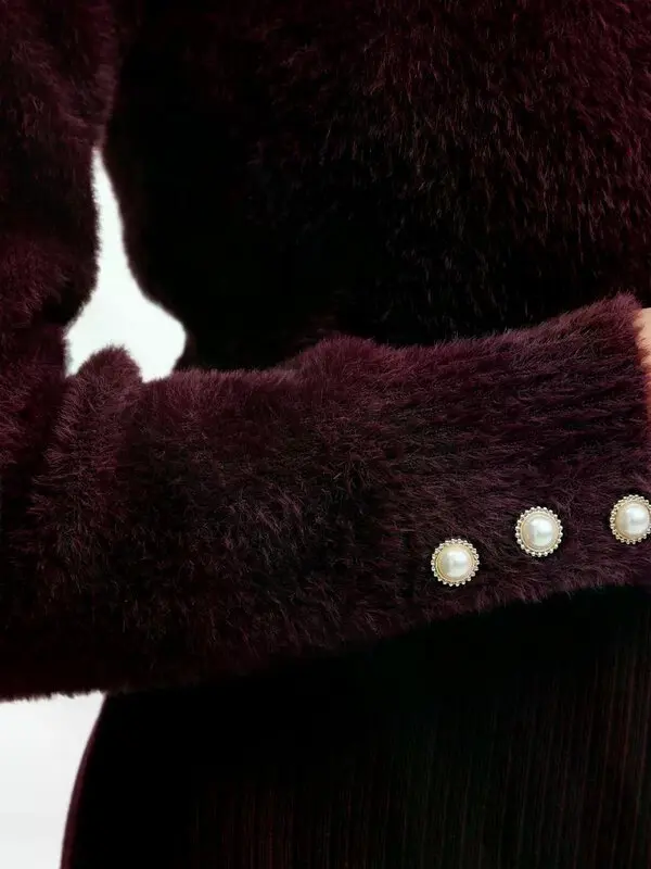 MORGAN Pearl-embellished Sleeves Sweater And Midi Dress Set