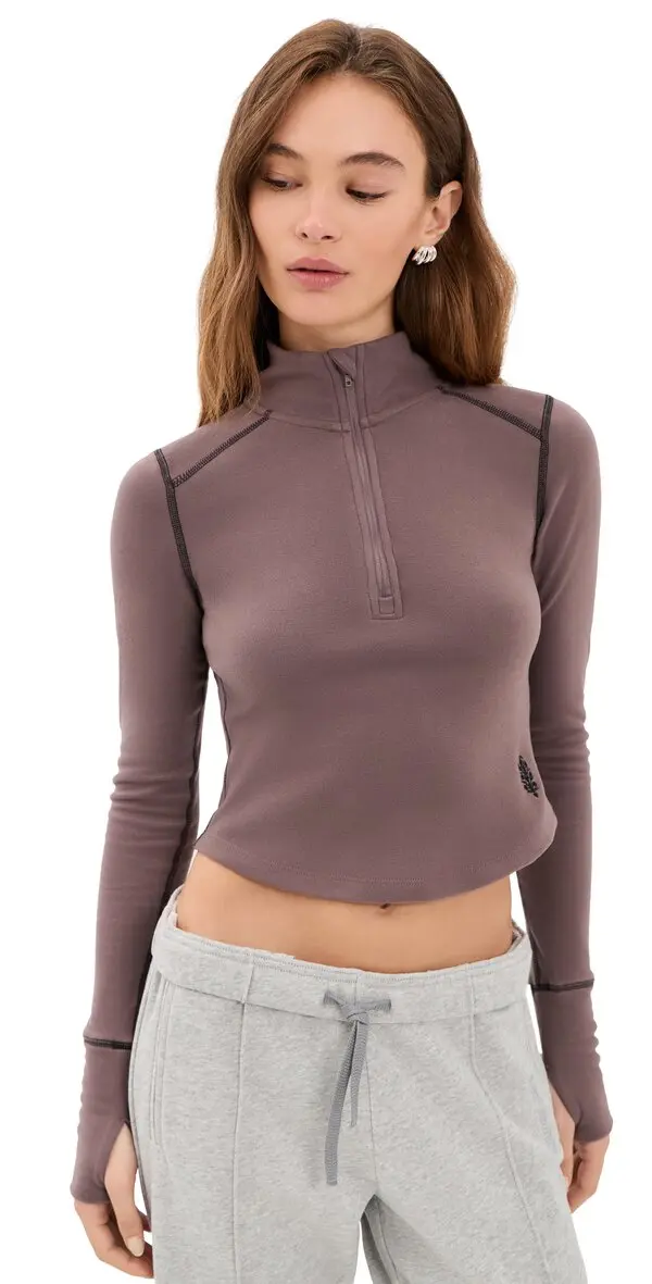 Free People Retro Rider Quarter Zip - Eclipse