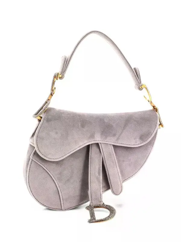 Dior Saddle Handbag Velvet With Crystals Mini Shoulder Bag - Grey
