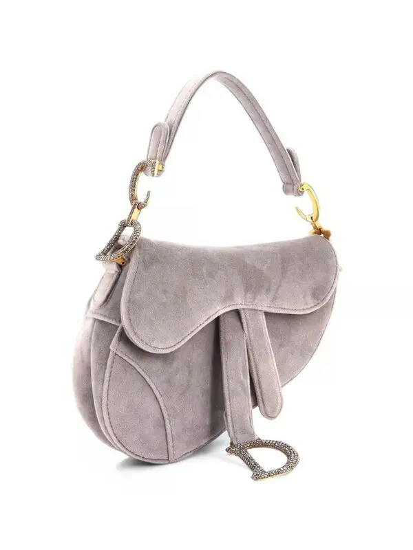 Dior Saddle Handbag Velvet With Crystals Mini Shoulder Bag - Grey