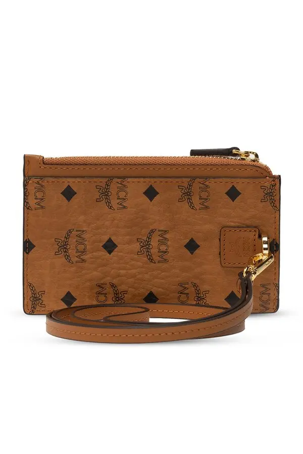 Mcm Visetos Canvas Wallet With Logo And Wrist Strap
