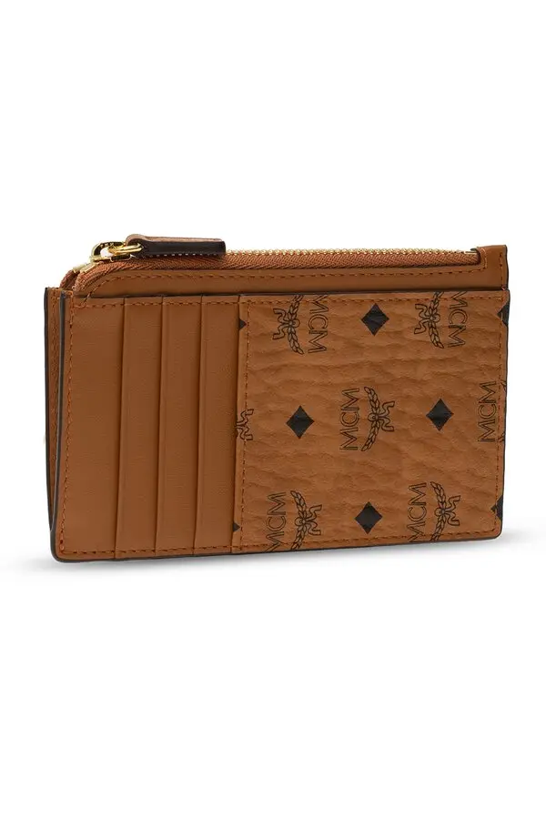 Mcm Visetos Canvas Wallet With Logo And Wrist Strap