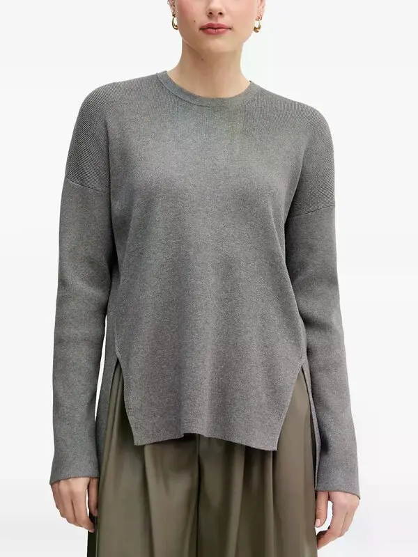 BENETTON Side-slit Crew-neck Sweater - Grey