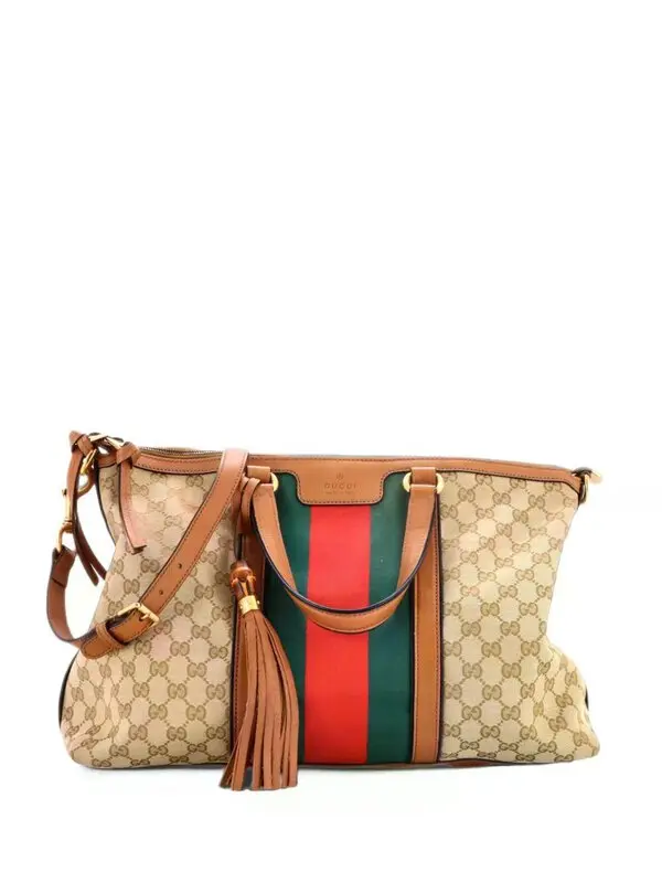 Gucci Rania Convertible Top Handle Bag Web Gg Canvas Medium Tote Bag