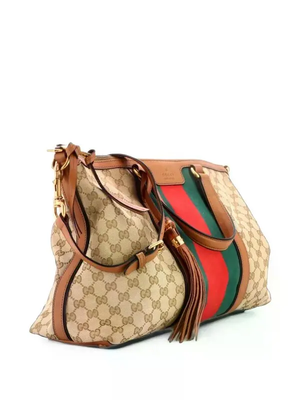 Gucci Rania Convertible Top Handle Bag Web Gg Canvas Medium Tote Bag