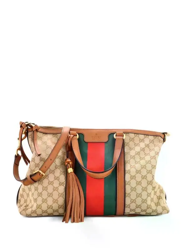 Gucci Rania Convertible Top Handle Bag Web Gg Canvas Medium Tote Bag - Brown