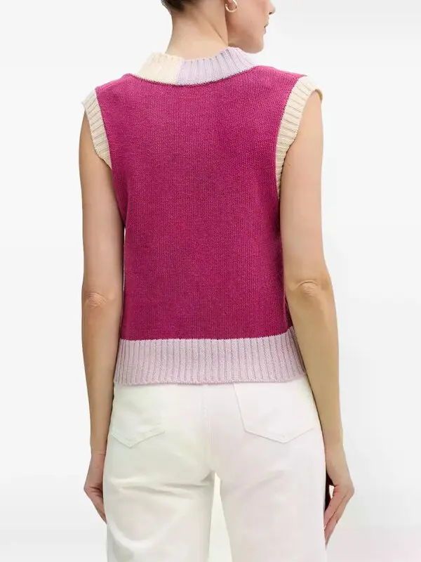 BENETTON V-neck Colour-block Ribbed-knit Vest