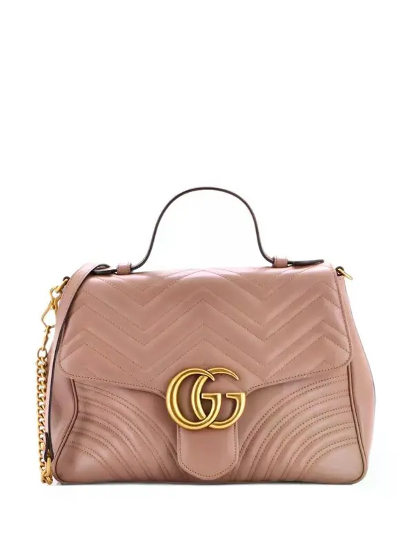Gucci Gg Marmont Top Handle Flap Bag Matelasse Leather Medium Satchel