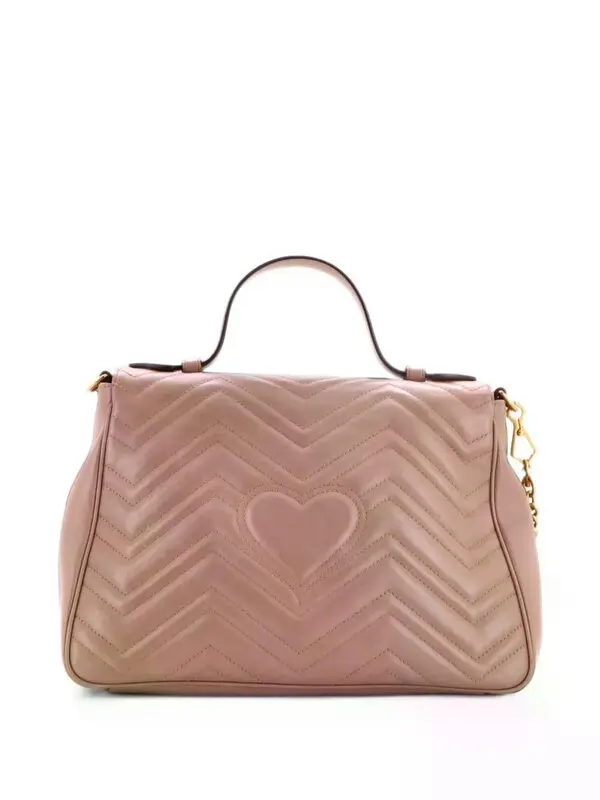 Gucci Gg Marmont Top Handle Flap Bag Matelasse Leather Medium Satchel