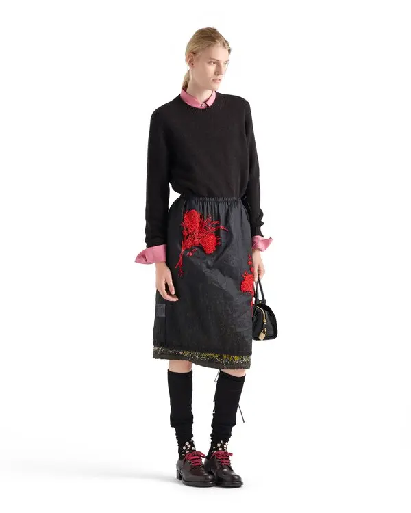 Prada Embroidered Organdy Midi-skirt