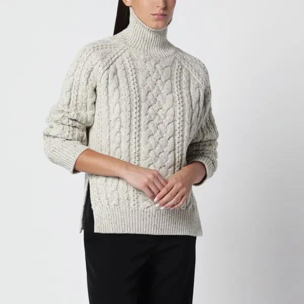 TOTEME Ecru Cable-knit Wool Turtleneck - Beige