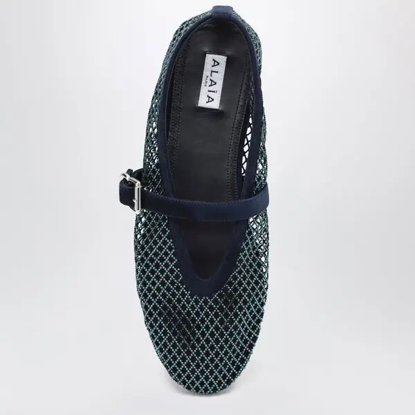 Alaïa Midnight Mesh Ballerinas With Rhinestones - Blue