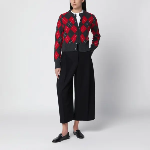 AMI Paris Red/ Argyle-pattern Cardigan In Wool