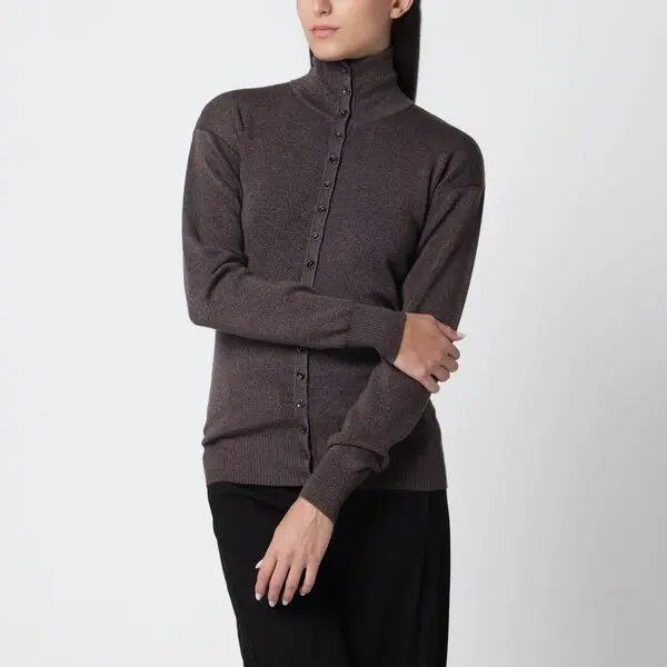 LEMAIRE Wool Ecorce-colored Button-up Top - Brown