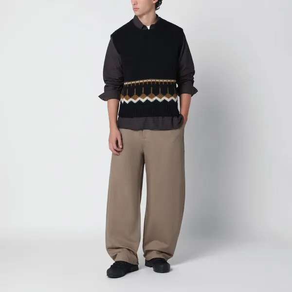 You Must Create Navy Wool Vest With Geometric Jacquard Pattern