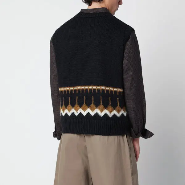 You Must Create Navy Wool Vest With Geometric Jacquard Pattern