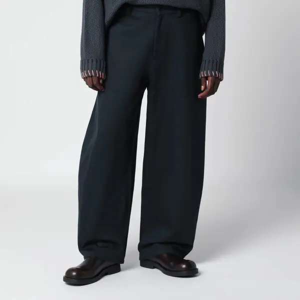 You Must Create Navy Loose-fit Cotton Trousers