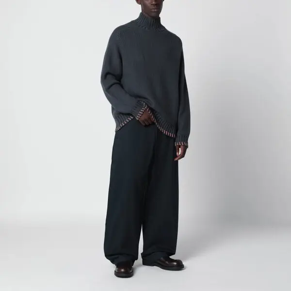 You Must Create Navy Loose-fit Cotton Trousers