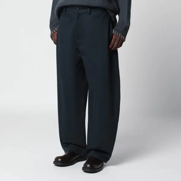 You Must Create Navy Loose-fit Cotton Trousers