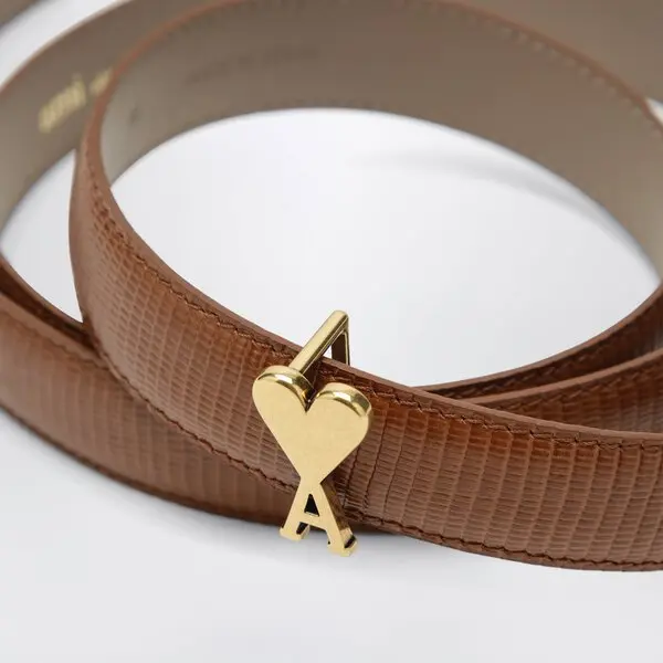 AMI Paris Cognac De Coeur Belt In Leather - Brown