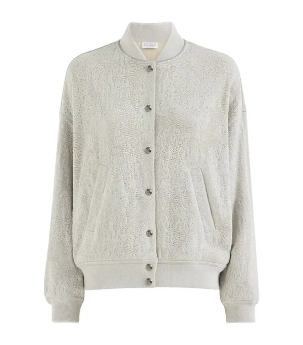 Brunello Cucinelli Sparkling Lace Jersey Bomber Jacket