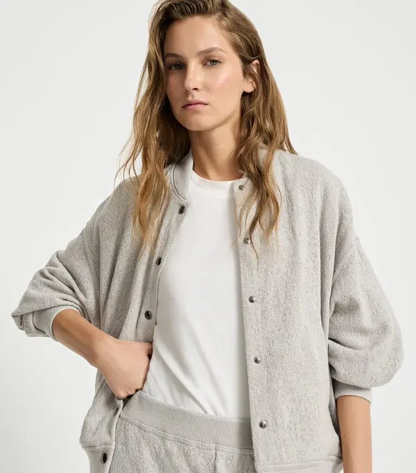 Brunello Cucinelli Sparkling Lace Jersey Bomber Jacket