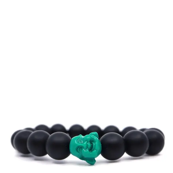 Shar Oke Turquoise Happy Buddha & Matte Onyx Beaded Bracelet - Black/green