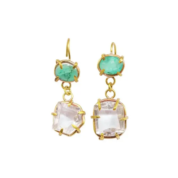 LILY FLO JEWELLERY Kelpie Emerald & Rock Crystal Drop Earrings - Gold