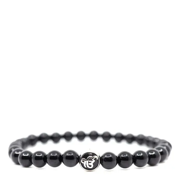 Shar Oke Ik Onkar & Black Tourmaline Beaded Bracelet - Black/silver
