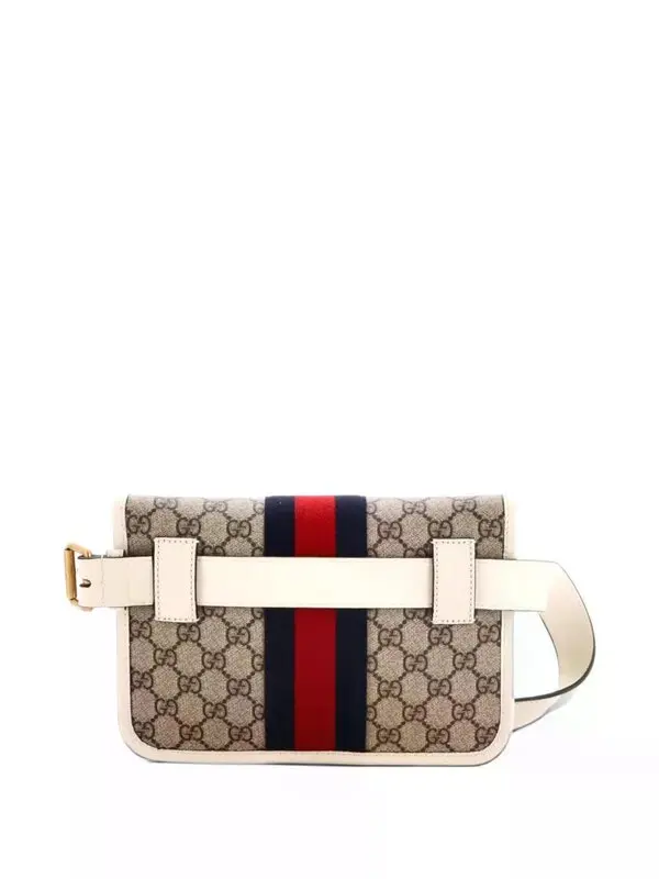 Gucci Ophidia Web Flap Gg Coated Canvas With Leather Belt Bag - Neutrals