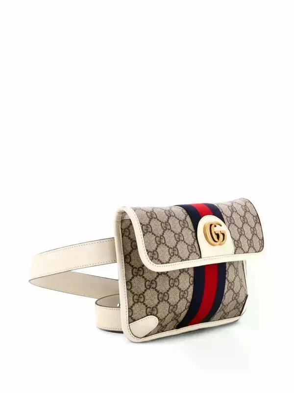 Gucci Ophidia Web Flap Gg Coated Canvas With Leather Belt Bag