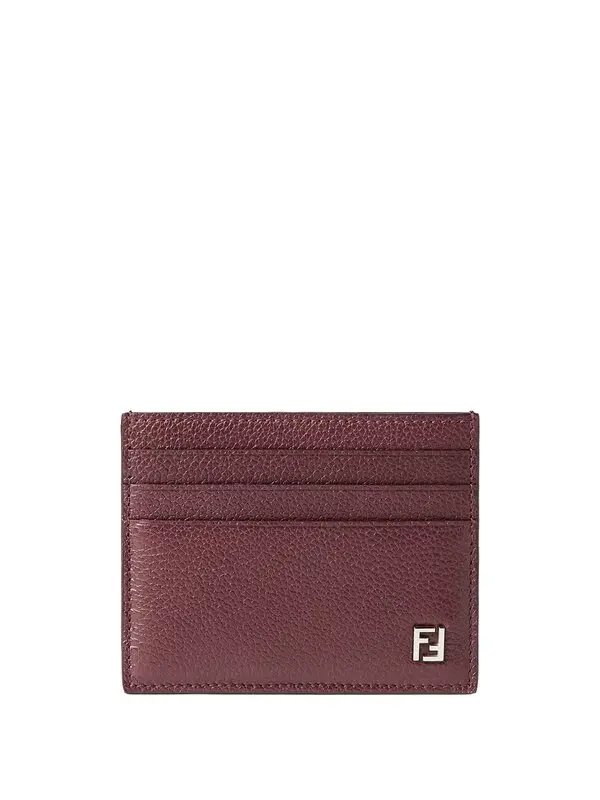 Fendi Ff Card Holder In Grained Leather - Red
