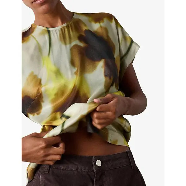 Whistles Floral Stem Short-sleeve Woven Blouse