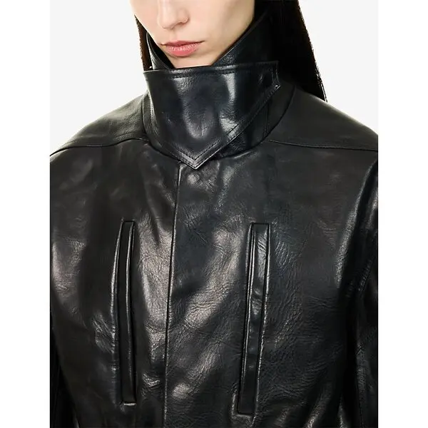 Rick Owens Collared Mac Leather Bomber Jacket