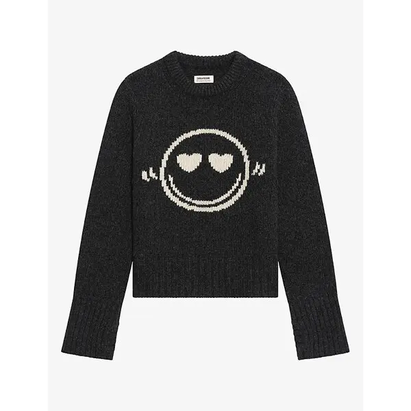 Zadig&Voltaire Malty Face-motif Merino-wool Jumper - Anthracite