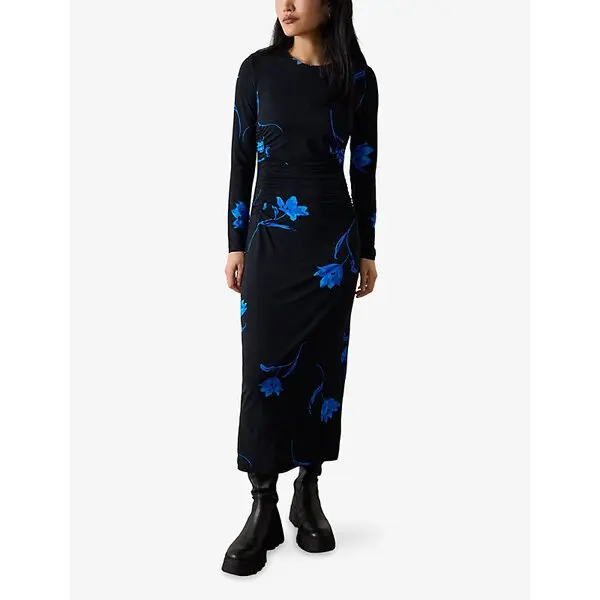 Whistles Floral Ruched Jersey Midi Dress