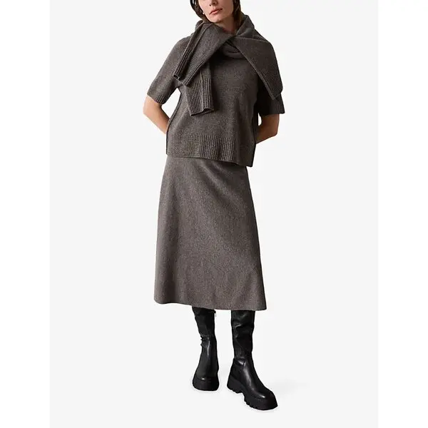 Whistles A-line Regular-fit Knitted Wool Midi Skirt