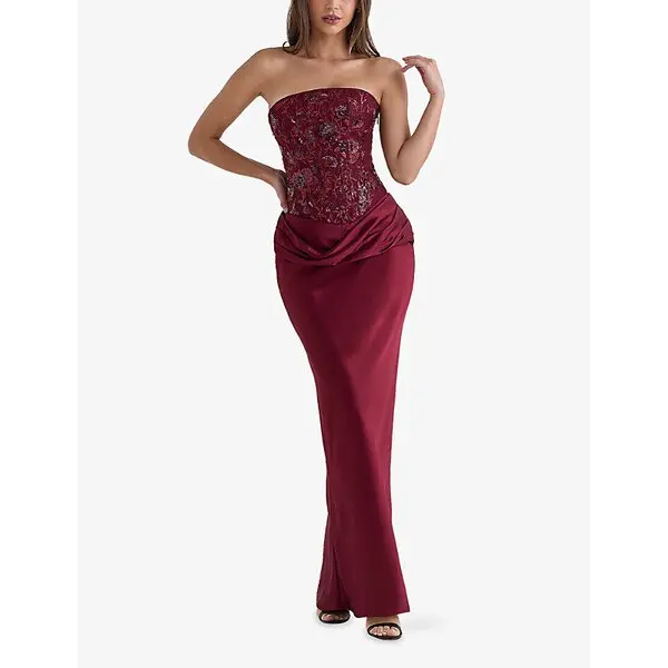 House Of Cb Samina Embellished Strapless Woven Maxi Dress L
