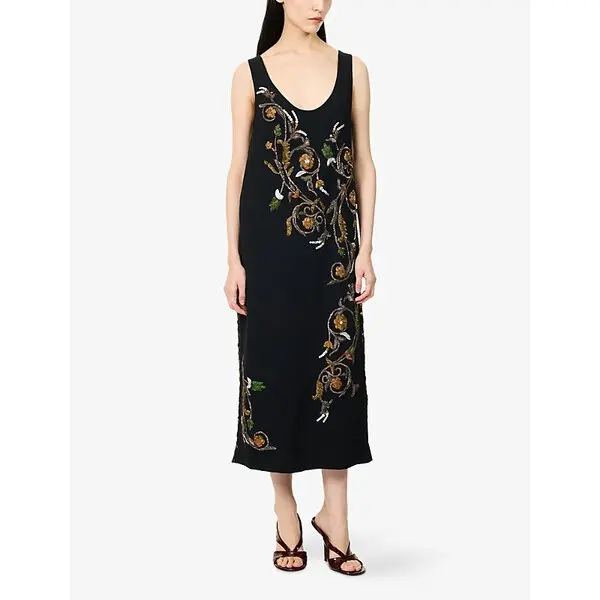 Dries Van Noten Droppyn Embellished Woven Midi Dress