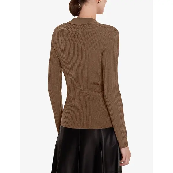 JOSEPH Collared Rib Merino-wool Blend Polo Top - Sable