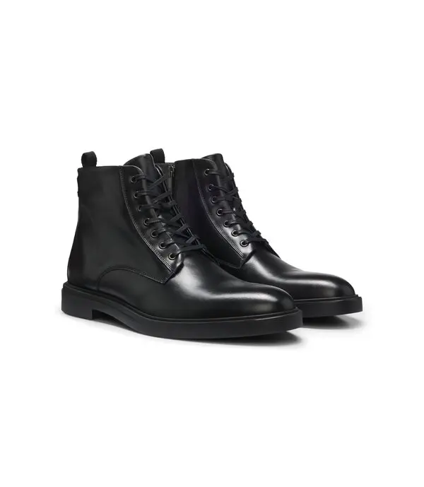 BOSS Leather Lace-up Boots With A Side Zipper
