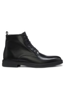 BOSS Leather Lace-up Boots With A Side Zipper