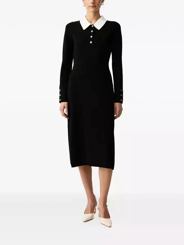 Karl Lagerfeld Logo-button Contrast-collar Midi Dress - Black
